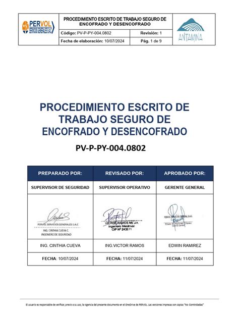 4pv P Py 004 802 Encofrado Y Desencofrado Pdf Tecnología E Ingeniería