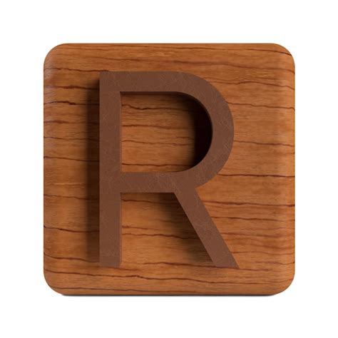 3d 렌더링 문자 R로 알파벳 나무 큐브 프리미엄 사진