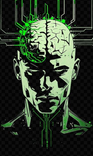 Premium Psd Neural Hacker With A Brain Computer Interface In A Focused P Tshirt Design Art
