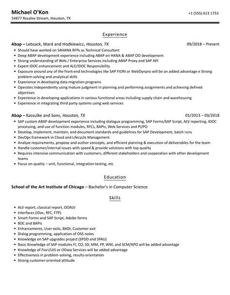 Abap Resume Samples Velvet Jobs
