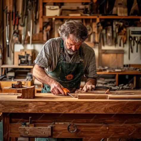 Craftsman Building Custom Furniture With Wood And Tools Premium Ai