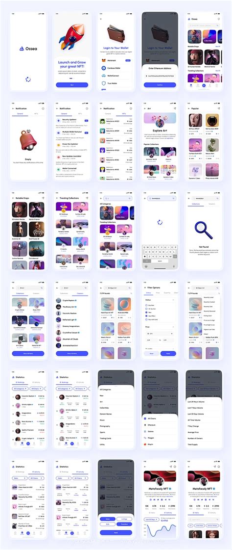 160屏国外nft区块链安全数字加密货币交易app界面设计ui套件明暗模板模板 花瓣网