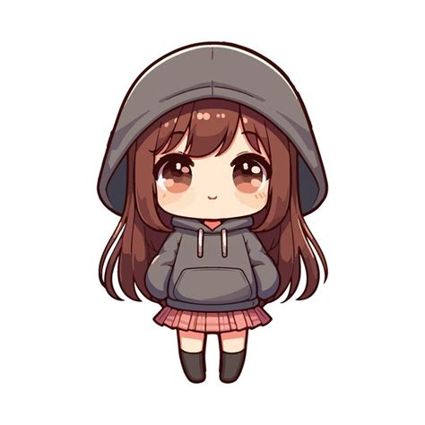 Cute Chibi Girl Wearing Cute Hoodie Vector Style Premium Ai Generated
