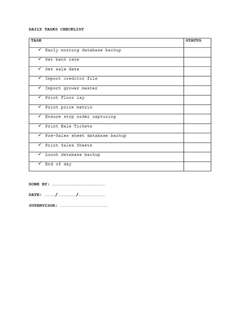 Daily Tasks Checklist Pdf