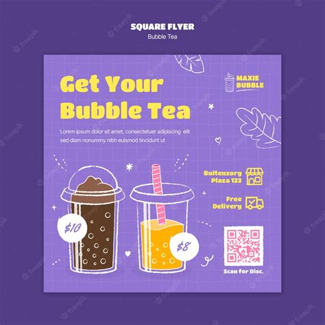 Free Psd Delicious Bubble Tea Square Flyer Template