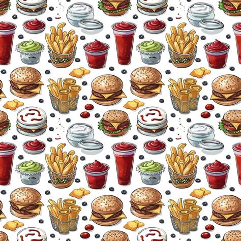 Premium Photo Seamless Pattern Fast Food Vector Style Hamburgers