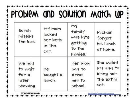 problem solution match up worksheet problem and solution writing