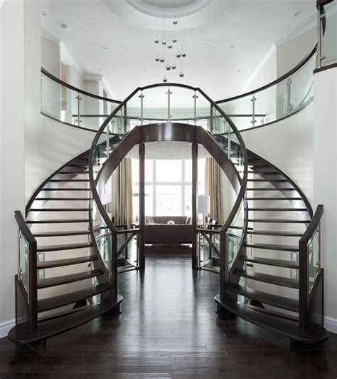 Curved Glass Maple Stair Modern Staircase Edmonton By