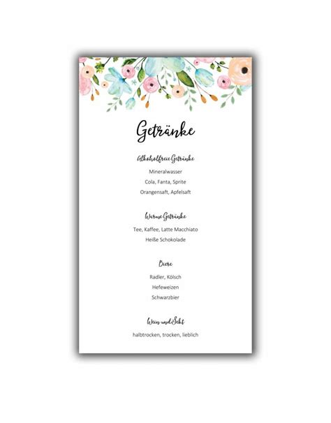 Menükarten zum Bedrucken Hochzeit Nastami de