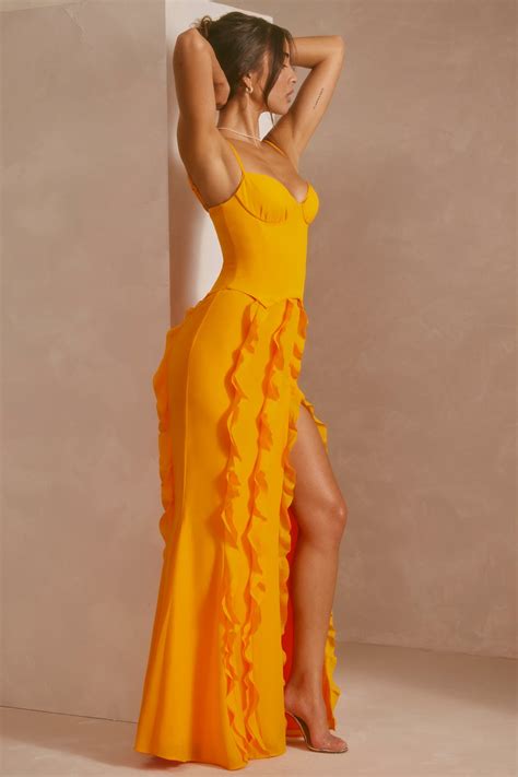 Corset Frill Skirt Maxi Dress In Tangerine Oh Polly