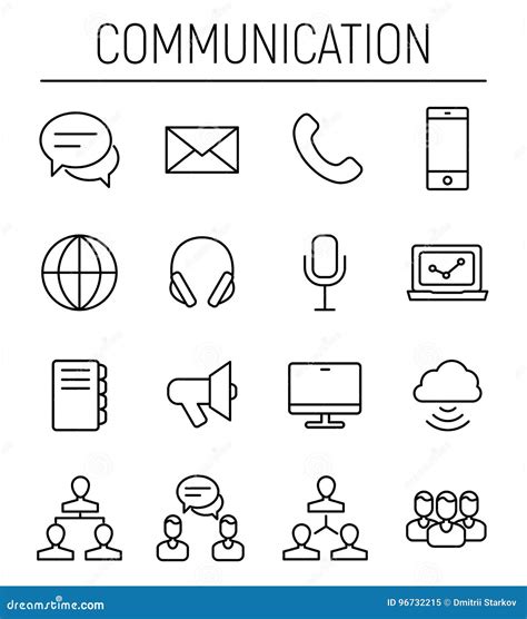 Set Of Communication Icons In Modern Thin Line Style Stock Illustration