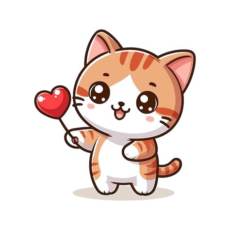 Premium Vector Cute Cat Holding Love Cartoon Vector Illustration For