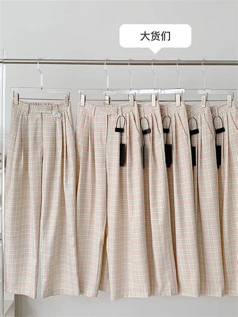 캐주얼 빈티지 격자 무늬 디자인 주름 하이 웨스트 스트레이트 실린더 프레피 스타일 바지 여성용 신제품 느슨한 2022 가을 Aliexpress