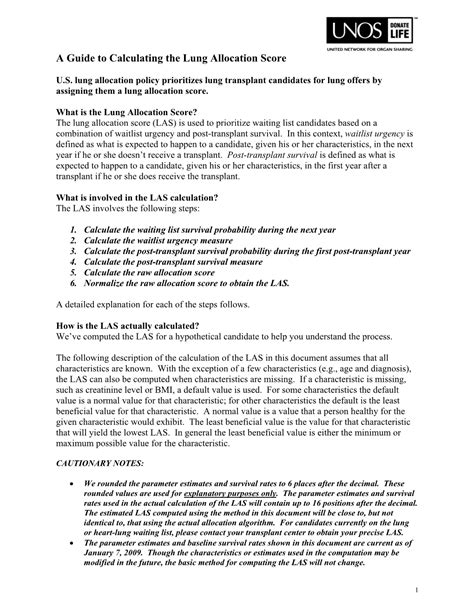 A Guide To Calculating The Lung Allocation Score Docslib