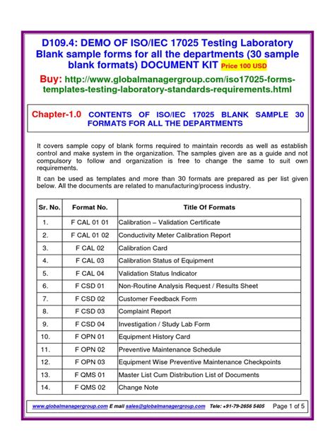 Iso Iec 17025 Sample Forms Pdf Pdf International Organization For