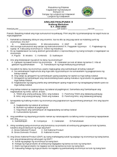Ap9 3rd Quarter Periodical Examination Pdf