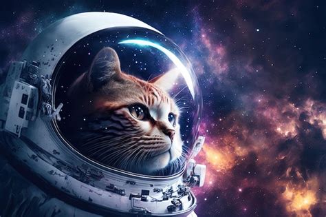 Obra De Arte Surrealista De Un Gato Astronauta En El Espacio Foto Premium