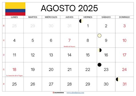 Calendario Agosto 2025 Colombia