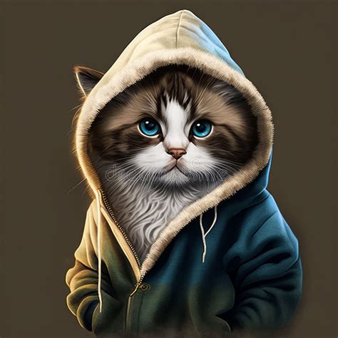 Image Of Cat Wearing Hoodie Generative Ai Stock Illustration Illustration Of Cute Looking