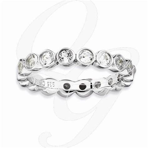 Sterling Silver White Topaz Stackable Ring April Birthstone Diamond