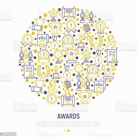 얇은 선 아이콘 원에 수상 개념 트로피 메달 컵 스타 조상 리본 현대 벡터 그림의 경쟁에 대 한 경품입니다 서식 파일 인쇄 매체 배너 1위에 대한 스톡 벡터 아트 및 기타
