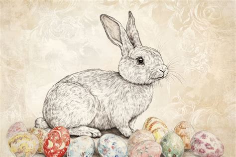 A Vintage Easter Bunny Hand Drawn With Intricate Ink Lines Surrounded