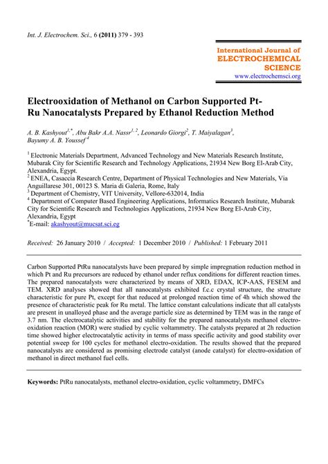 Electrooxidation Of Methanol On Carbon Supported Pt Ru Nanocatalysts
