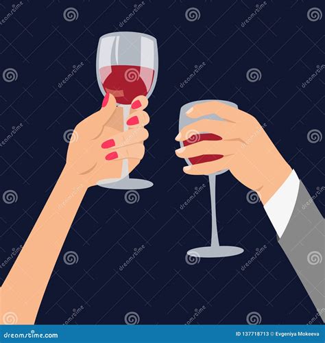 Hands Holding A Glasses With Red Wine Stock Vector Illustration Of