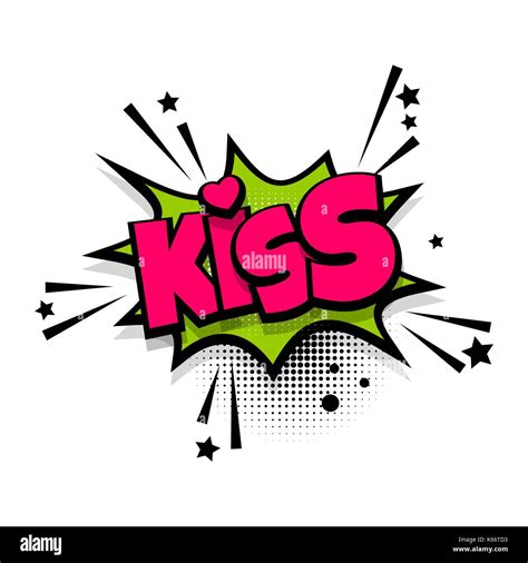 Kiss, love, heart, romantic lettering. Comics book balloon. Bubble icon speech phrase. Cartoon ...