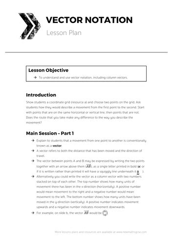 Vector Notation Complete Lesson Teaching Resources