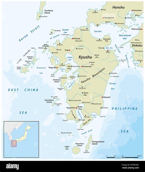 Vector map of the Japanese island of Kyushu Stock Photo - Alamy