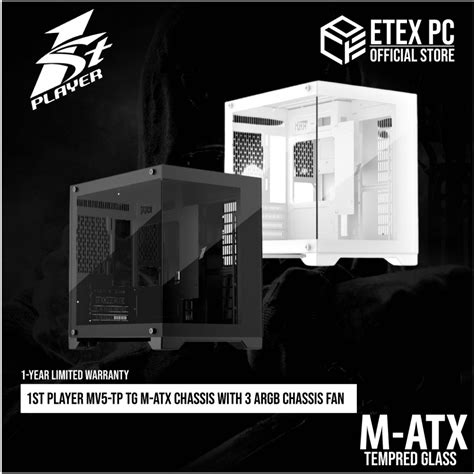 1st Player Mv5 Tp Tg M Atx Chassis With 3 Argb Chassis Fan Black White Shopee Malaysia