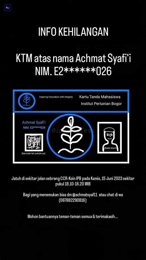 DRAFT IPB On Twitter BERITA KEHILANGAN Punten Kalau Ada Yang Liat