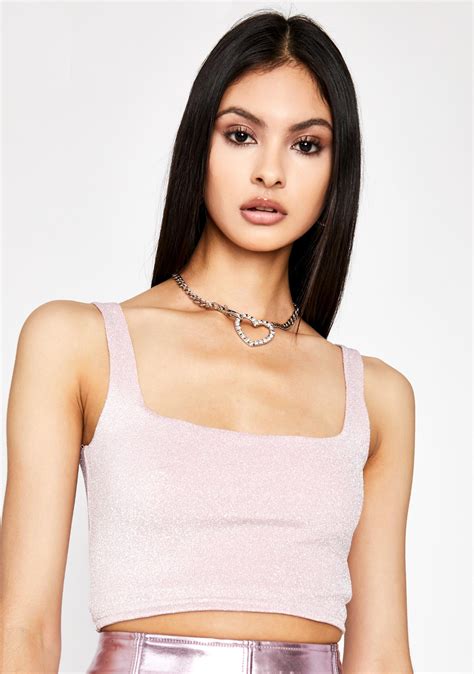 Metallic Lurex Knit Crop Tank Top Sleeveless Shiny Square Neck Dolls Kill