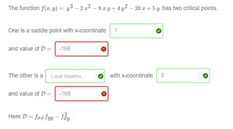 Solved The Function Fxyy3−2x2−8xy4y2−20x5y Has Two