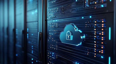A Glowing Blue Cloud With A Padlock Icon On A Server Rack Representing