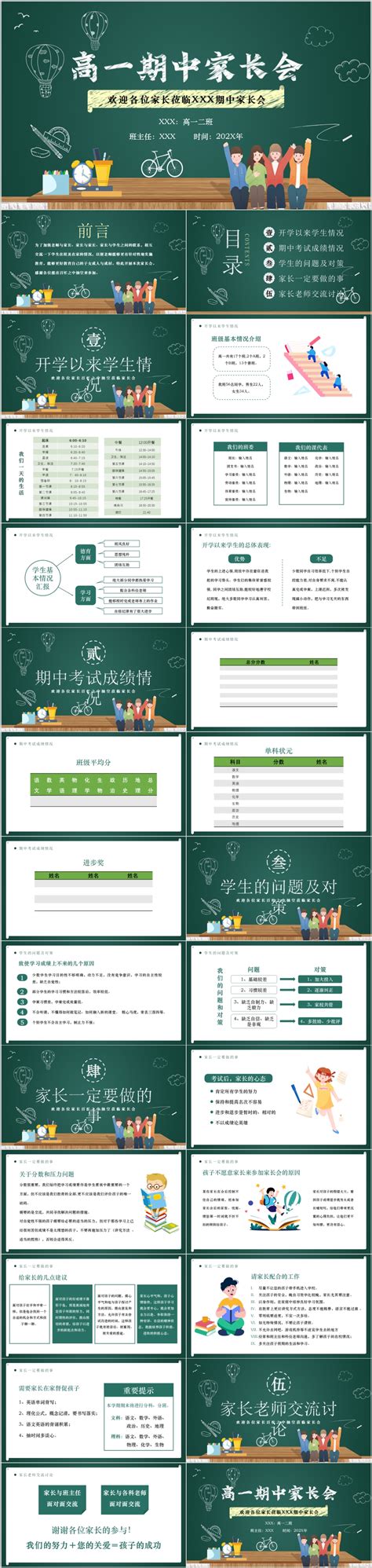 卡通黑板高一期中考试成绩总结家长会主题班会课件ppt模板微图网 Oopiccn专业商务素材网站免费下载