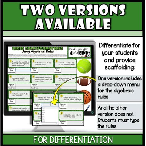Rigid Transformations Using Algebraic Rules Self Checking Digital Game Activity