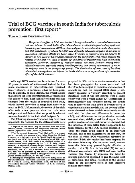 Trial Of Bcg Vaccines In South India For Tuberculosis Prevention First