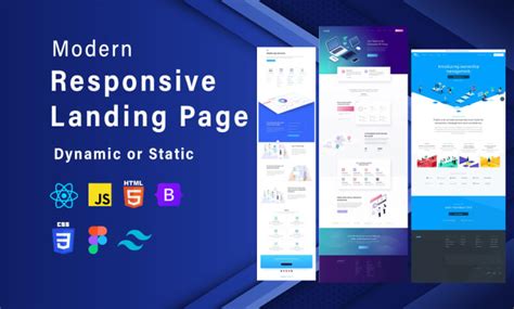 build creative responsive landing page using react js or html by