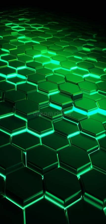 Glowing Ultra Green Hexagonal Pattern Wallpaper With A Futuristic 3d Effect Stock Illustration