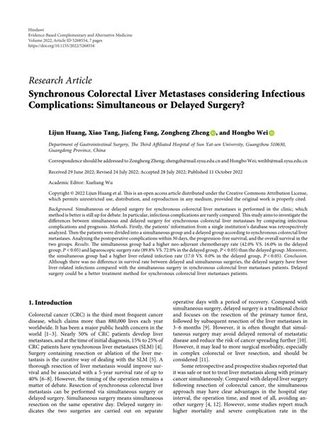 Pdf Synchronous Colorectal Liver Metastases Considering Infectious Complications Simultaneous