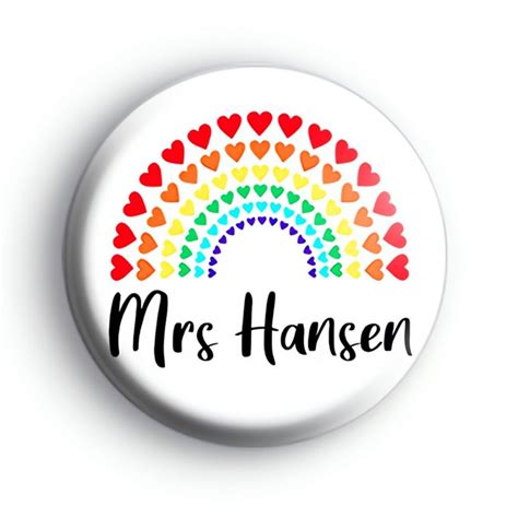 Personalised Teacher Rainbow Love Hearts Badge Kool Badges