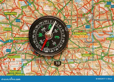 Compass Over The Map Of Uk Stock Image Image Of Journey 8053977