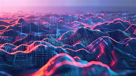 Illustration 3d Model Abstract Digital Landscape With Coding Elements