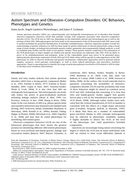 Autism Research 2009 Jacob Autism Spectrum And Obsessive
