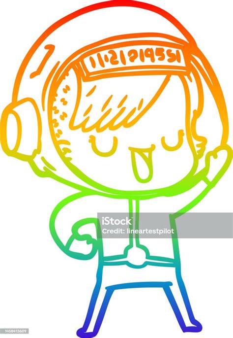 만화 우주 비행사 여자의 무지개 그라데이션 선 그리기 그라데이션에 대한 스톡 벡터 아트 및 기타 이미지 그라데이션 낙서