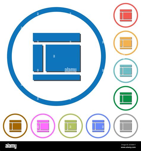 Two Columned Web Layout Flat Color Vector Icons With Shadows In Round Outlines On White