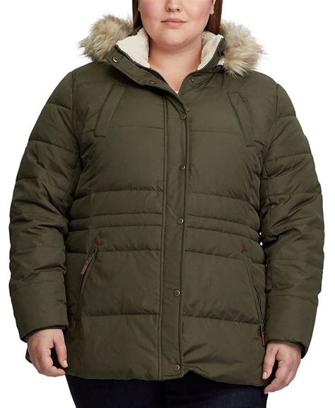 Lauren Ralph Lauren Plus Size Faux Fur Trim Hooded Down Puffer Coat