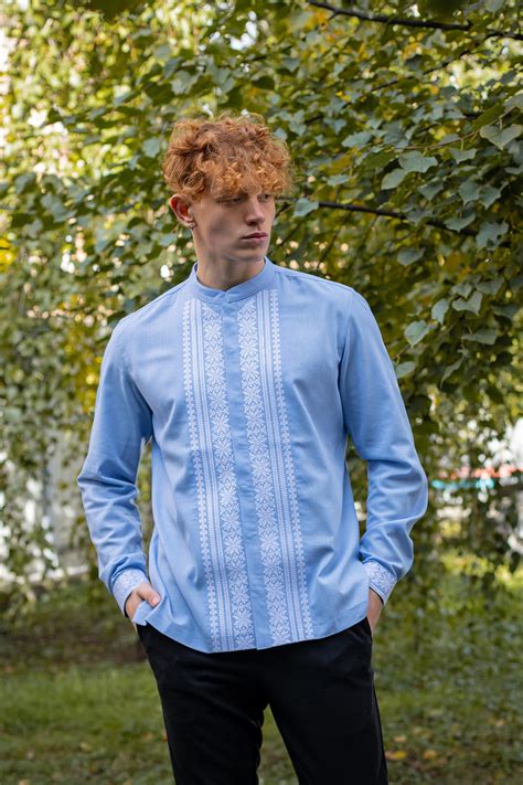 ᐉ Вишиванка чоловіча Мереживна р 56 Блакитний 022 • Краща ціна в Києві Україні • Купити в
